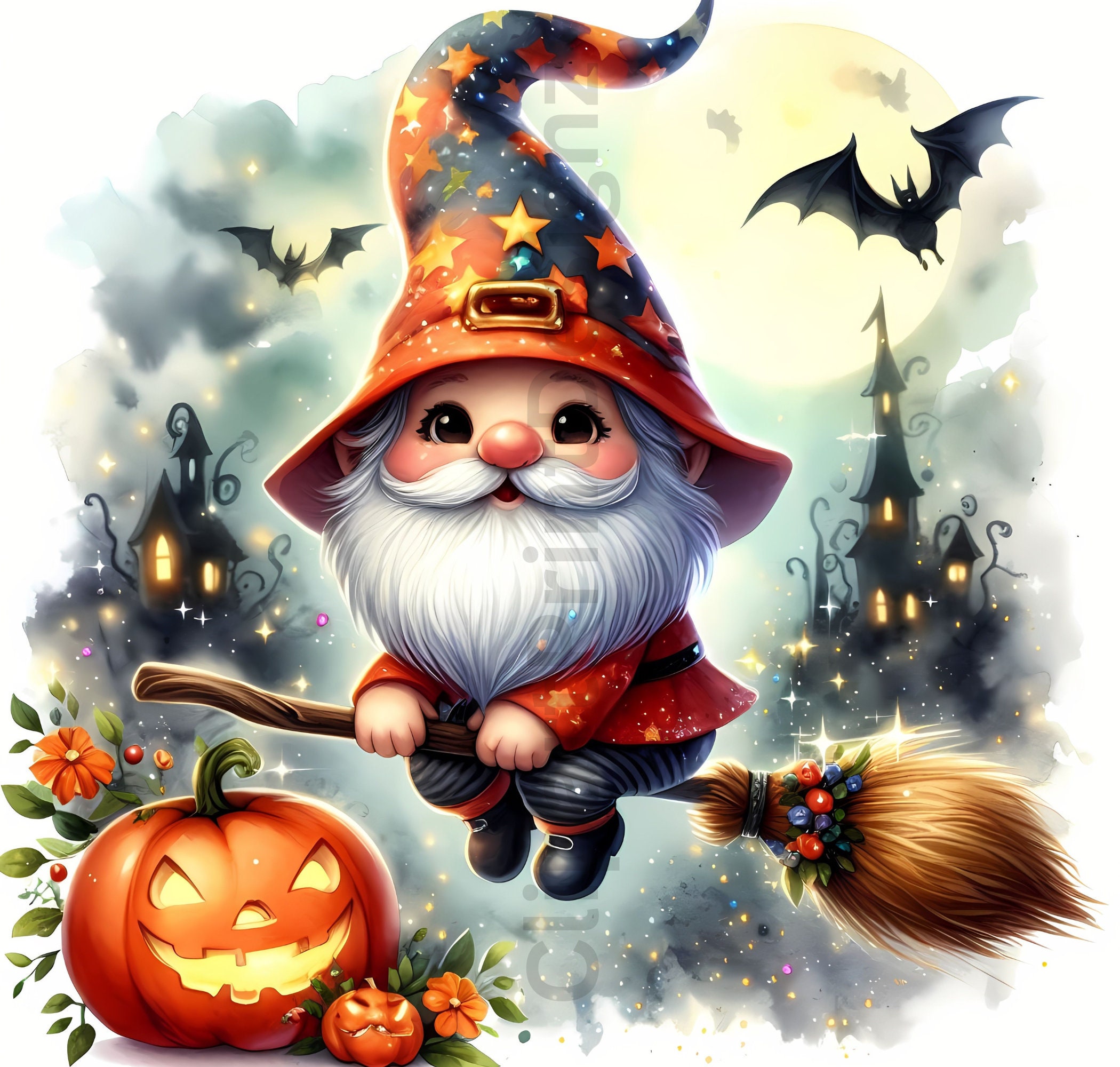 Cute Halloween Gnomes Clipart Bundle, Watercolor Gnome Clip Art Images ...