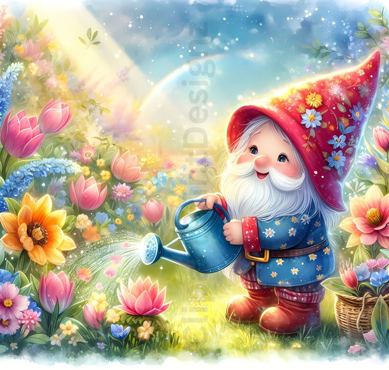 Cute Spring Gnomes Clipart Bundle, Watercolor Clip Art Images, 20 High ...