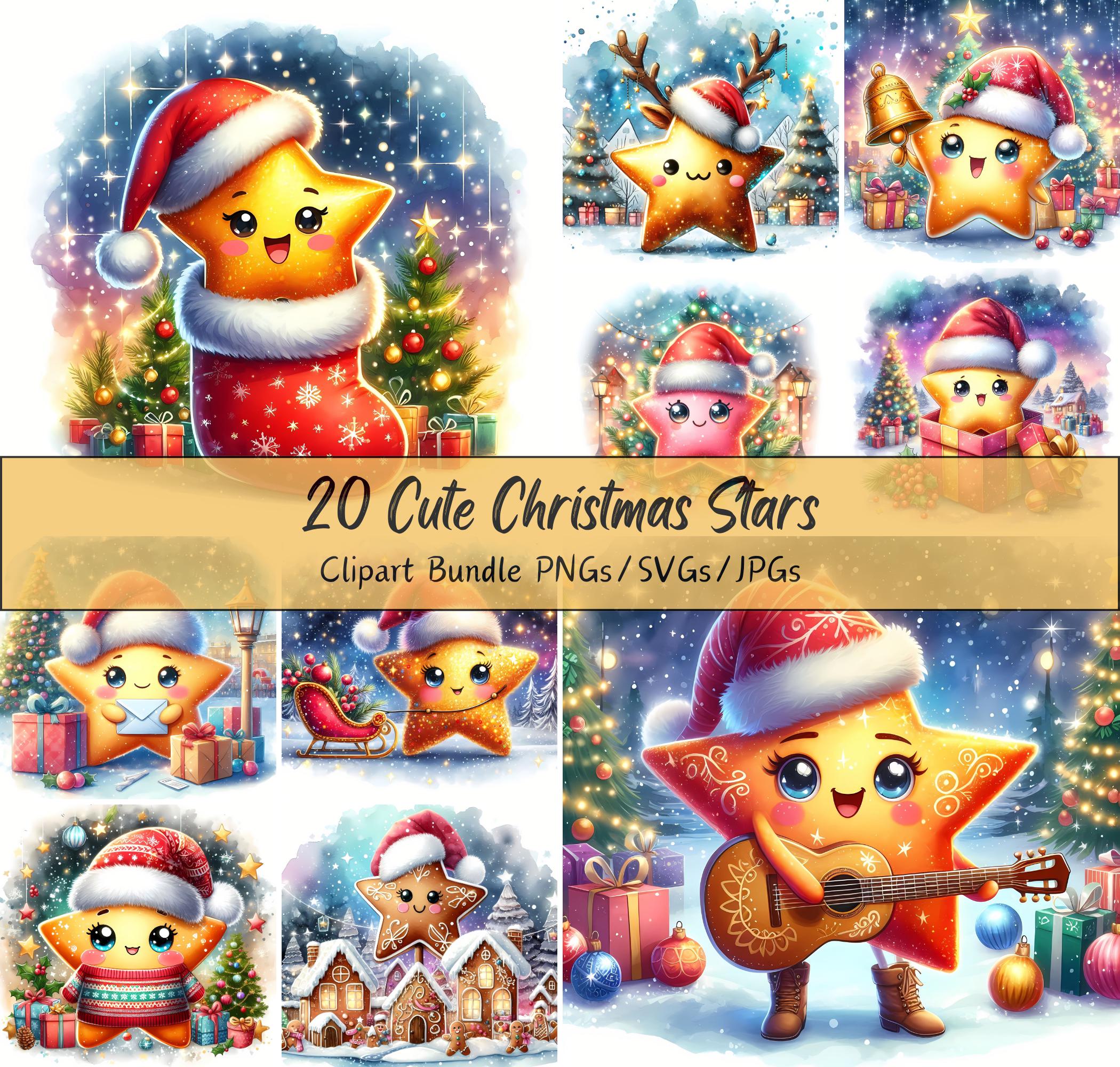 Cute Christmas Stars Clipart Bundle, Watercolor Clip Art Images, High ...