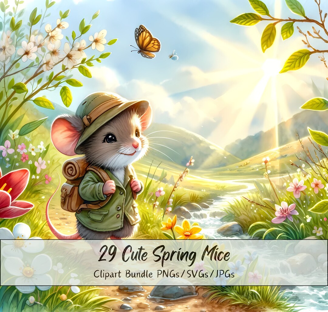 Cute Spring Mouse Clipart Bundle, Festive Watercolor Clip Art Images ...