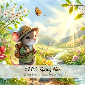 Cute Spring Mouse Clipart Bundle, Festive Watercolor Clip Art Images ...
