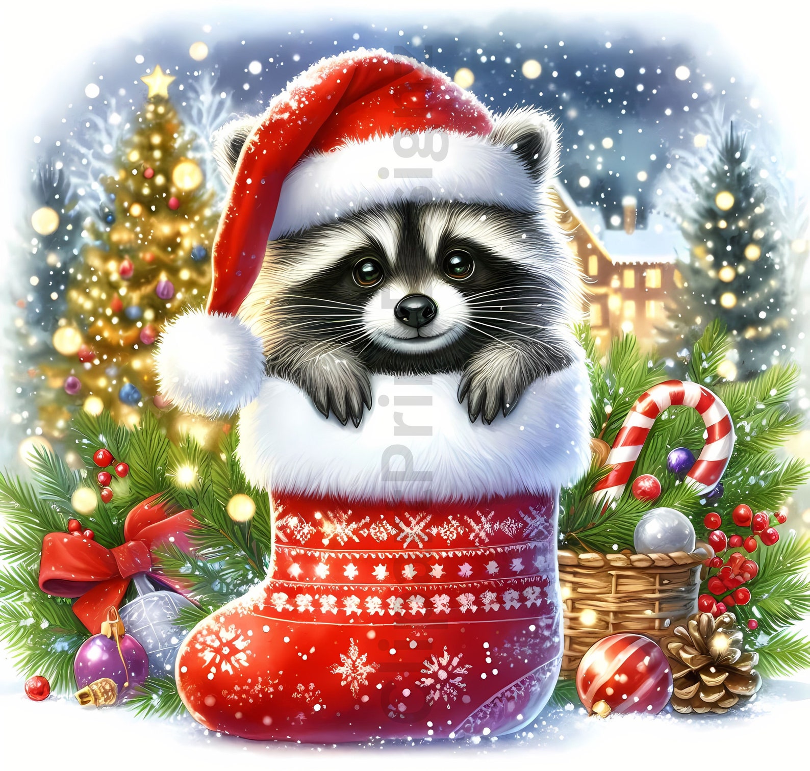 Cute Christmas Raccoons Clipart Bundle, Xmas Raccoon Clip Art Images ...