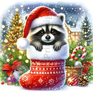 Cute Christmas Raccoons Clipart Bundle, Xmas Raccoon Clip Art Images ...