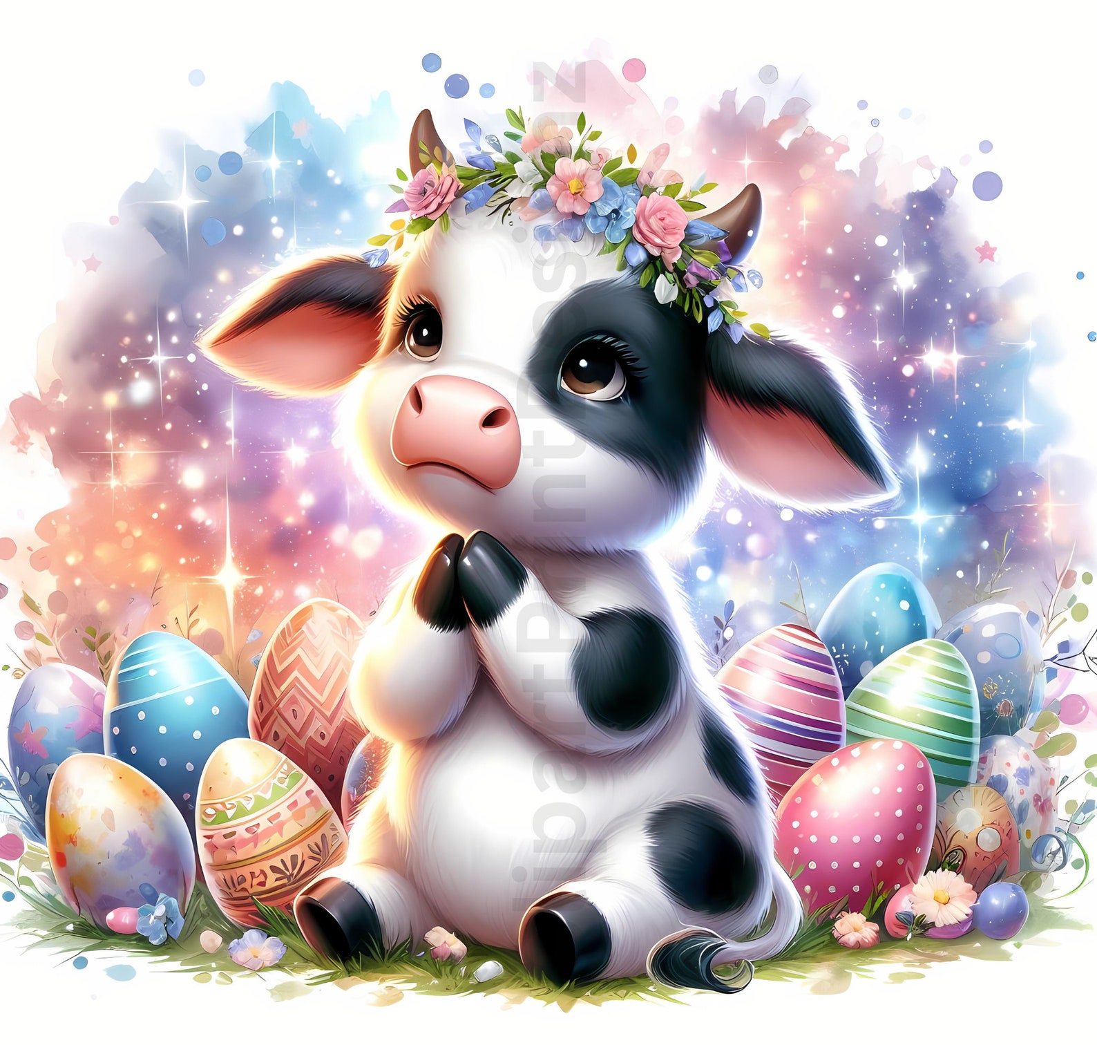Cute Easter Cows Clipart, Funny Watercolor Animal Images, High Quality ...