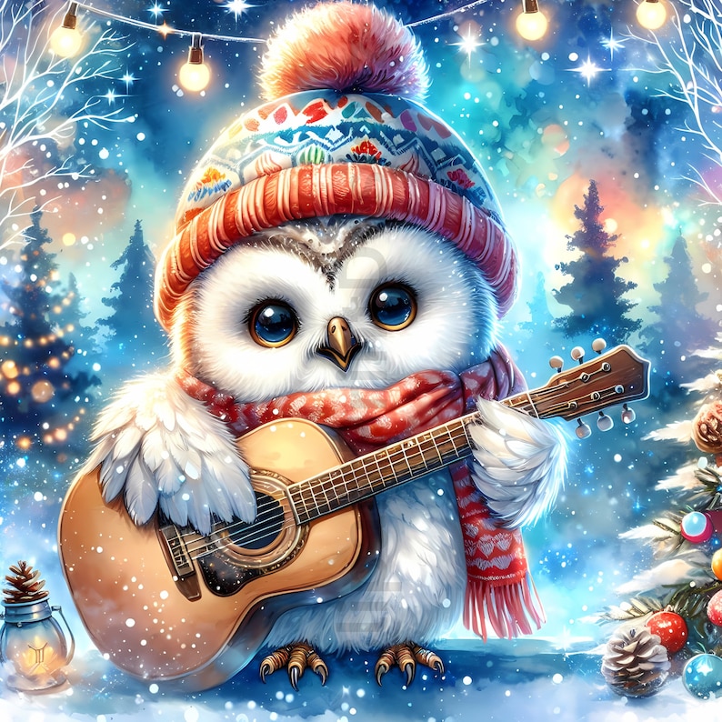 Cute Winter Owl Clipart Bundle, Festive Watercolor Clip Art Images, 20 ...
