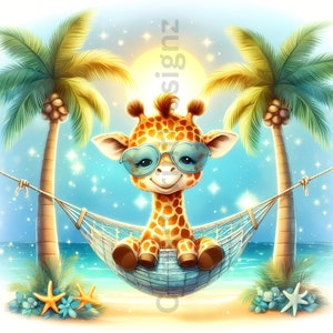 Cute Summer Giraffes Clipart Bundle, Watercolor Giraffe Clip Art Images ...