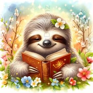 Cute Spring Sloths Clipart Bundle, Watercolor Clip Art Images, High ...