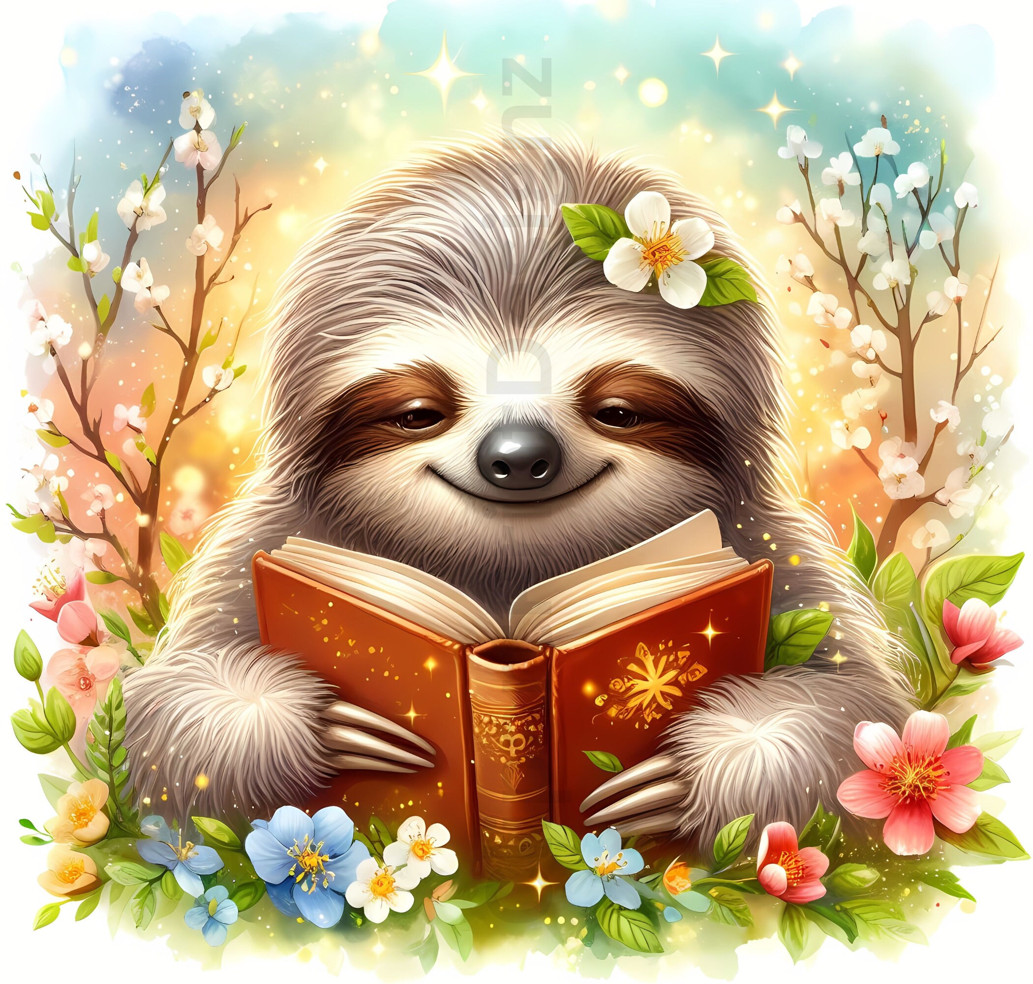 Cute Spring Sloths Clipart Bundle, Watercolor Clip Art Images, High ...