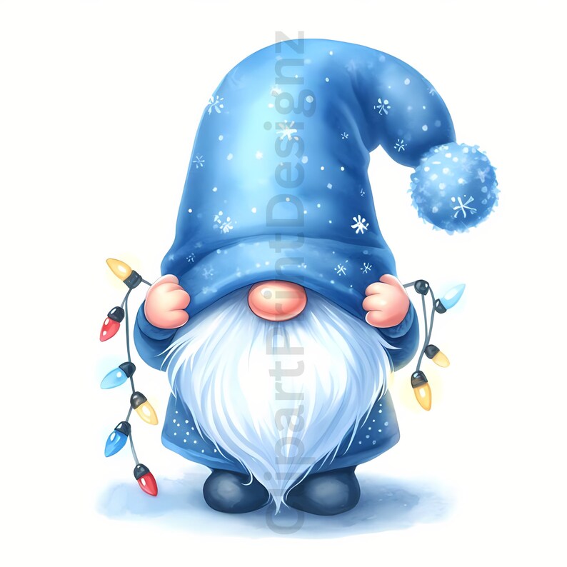 Blue Watercolor Festive Gnomes Clipart Bundle, Blue Christmas Gnomes ...