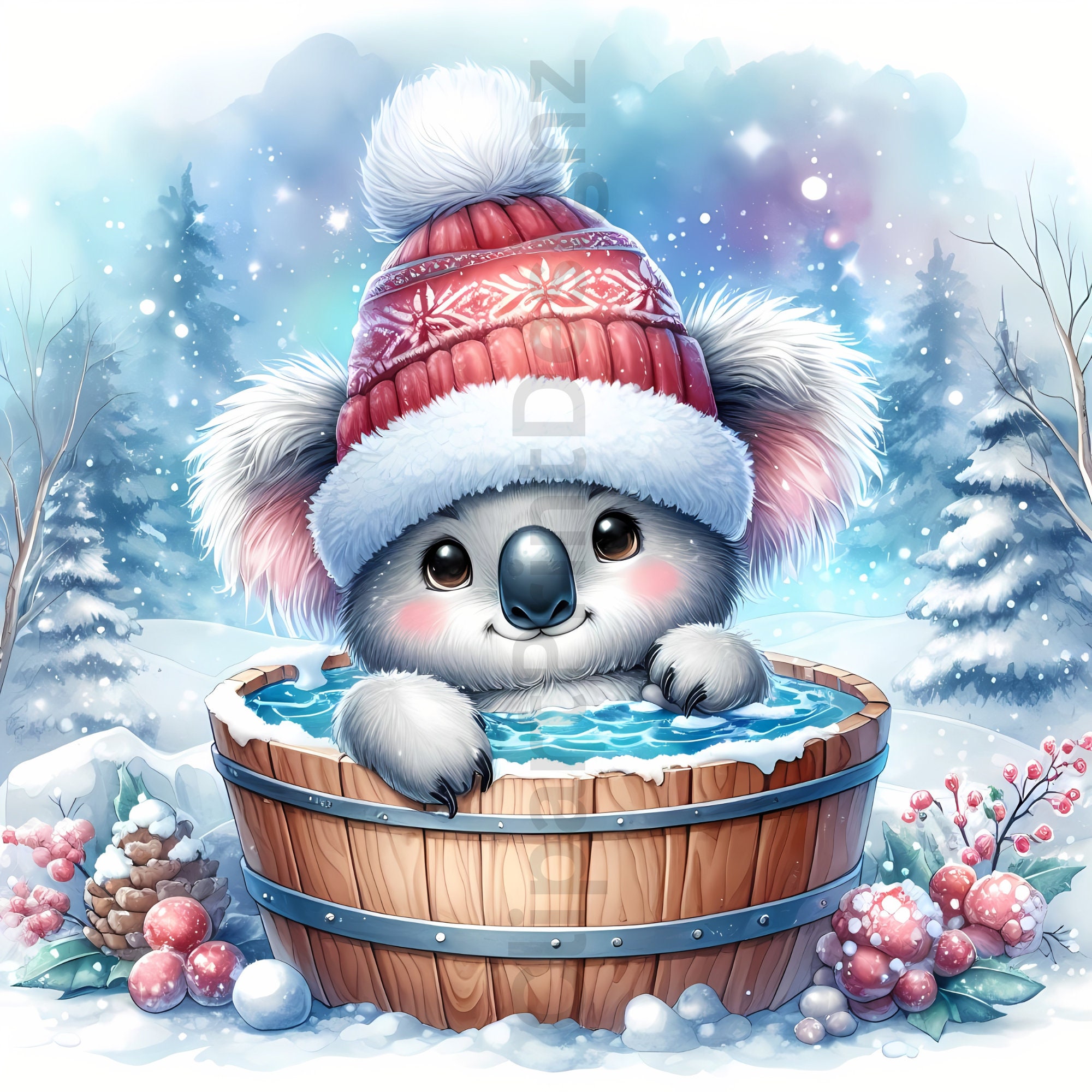 Cute Winter Koala Clipart Bundle, Festive Watercolor Clip Art Images ...