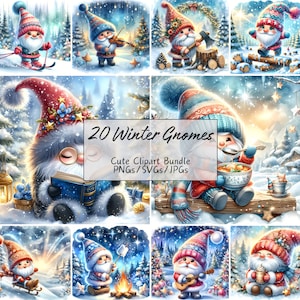 Festive Winter Gnomes Clipart Bundle, Cute Watercolor Gnome Clip Art ...