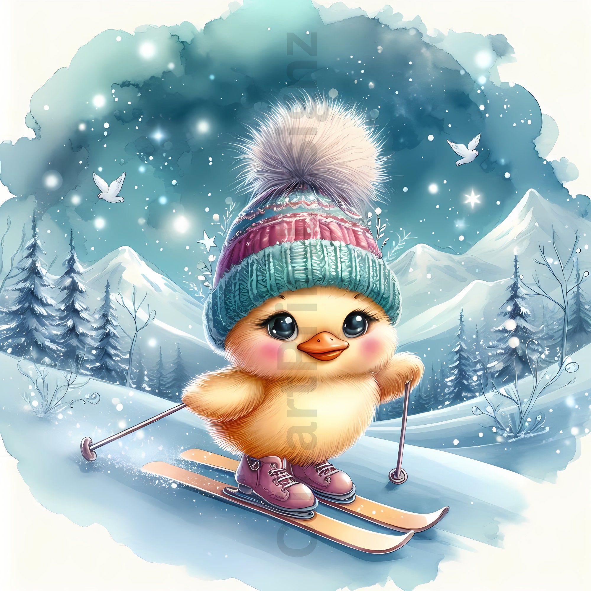 Cute Winter Duck Clipart Bundle, Festive Watercolor Clip Art Images, 20 ...