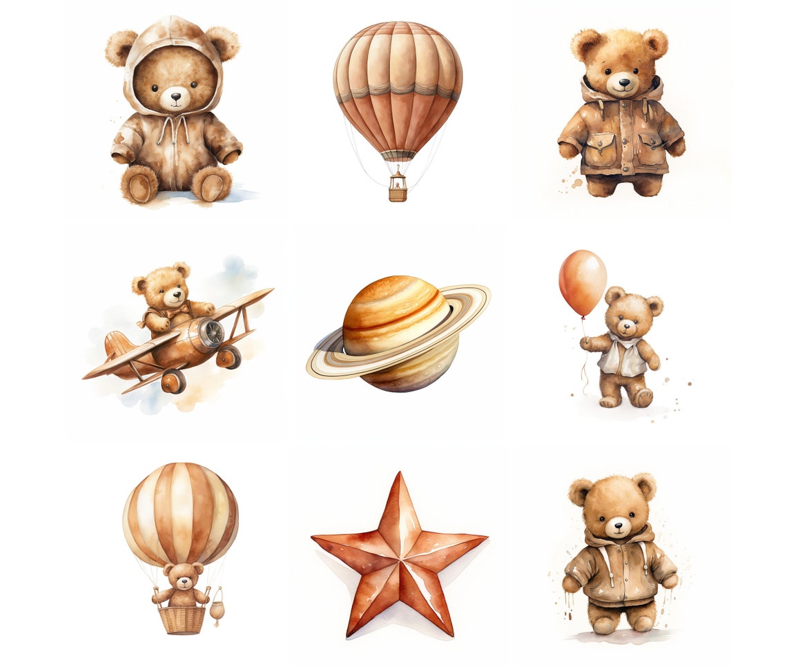 20 Brown Watercolour Teddy Bear Clipart 400 Dpi Pngs Bundle - Etsy