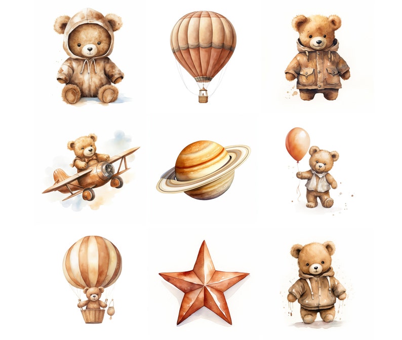 20 Brown Watercolour Teddy Bear Clipart 400 Dpi Pngs Bundle - Etsy
