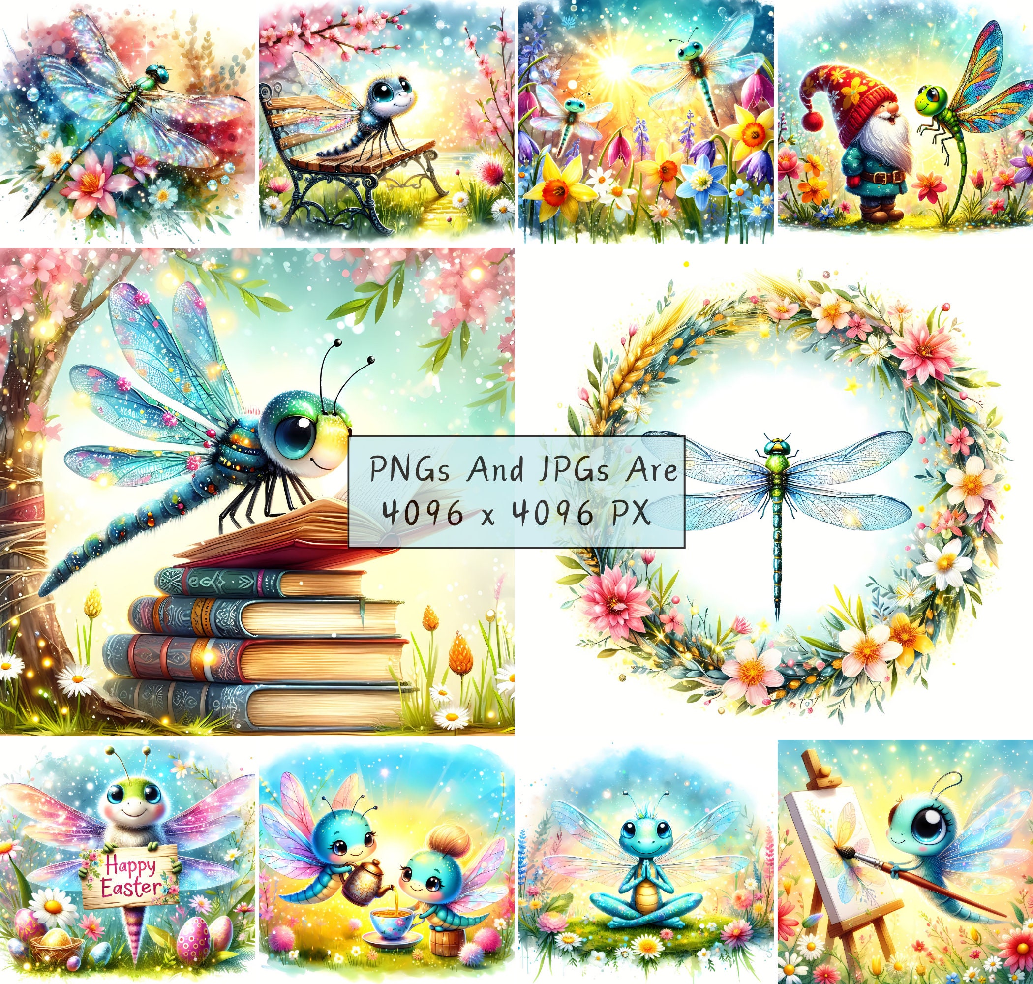 Cute Spring Dragonflies Clipart Bundle, Watercolor Clip Art Images ...