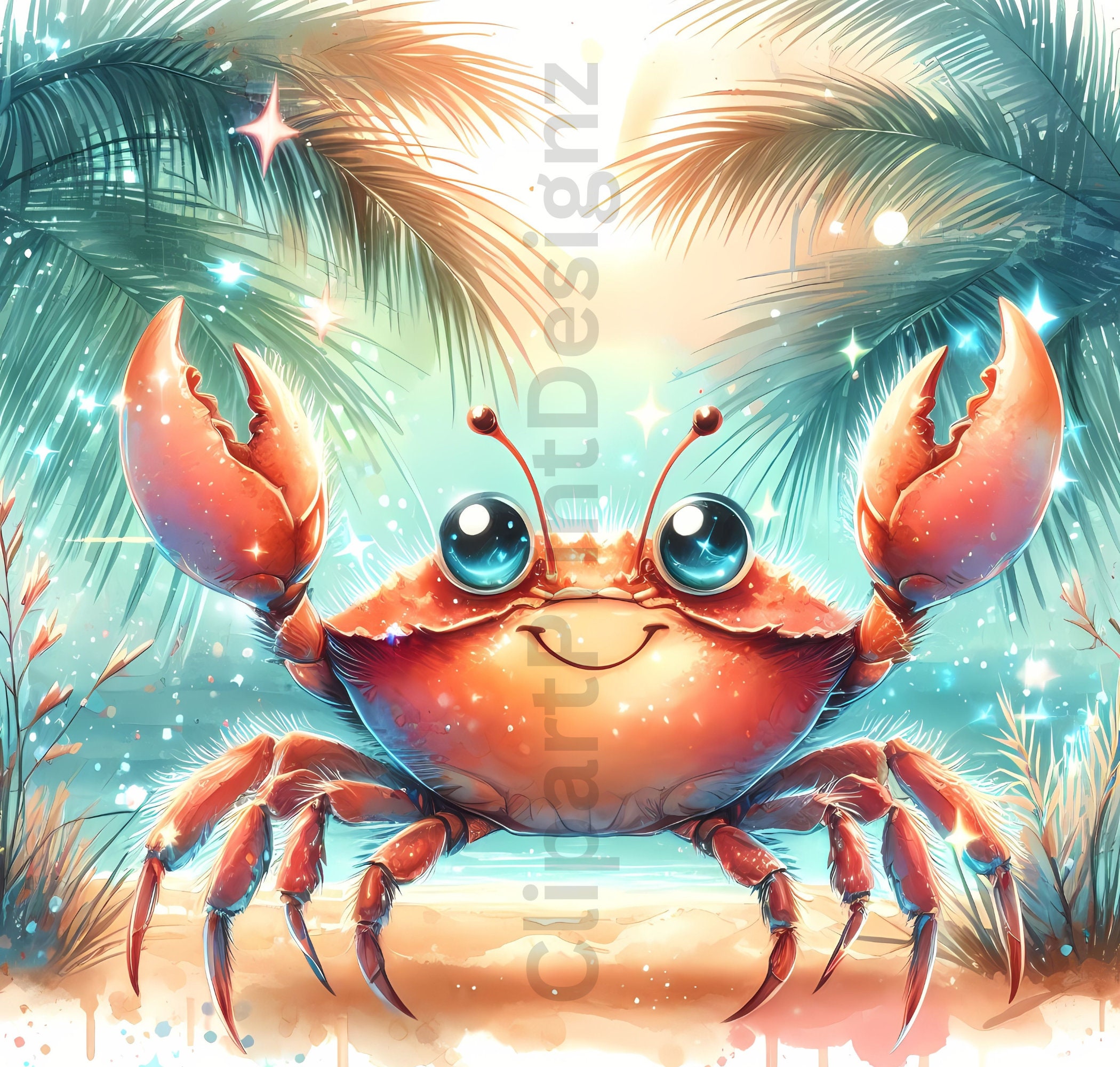Cute Summer Crabs Clipart Bundle, Watercolor Crab Clip Art Images, High ...