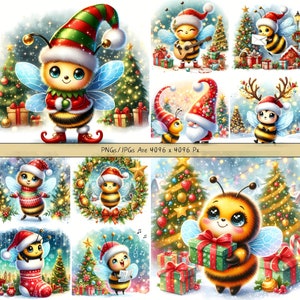 Cute Christmas Bees Clipart Bundle, Xmas Bee Clip Art Images ...