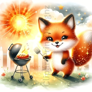 Cute Summer Foxes Clipart Bundle, Watercolor Fox Clip Art Images, High ...