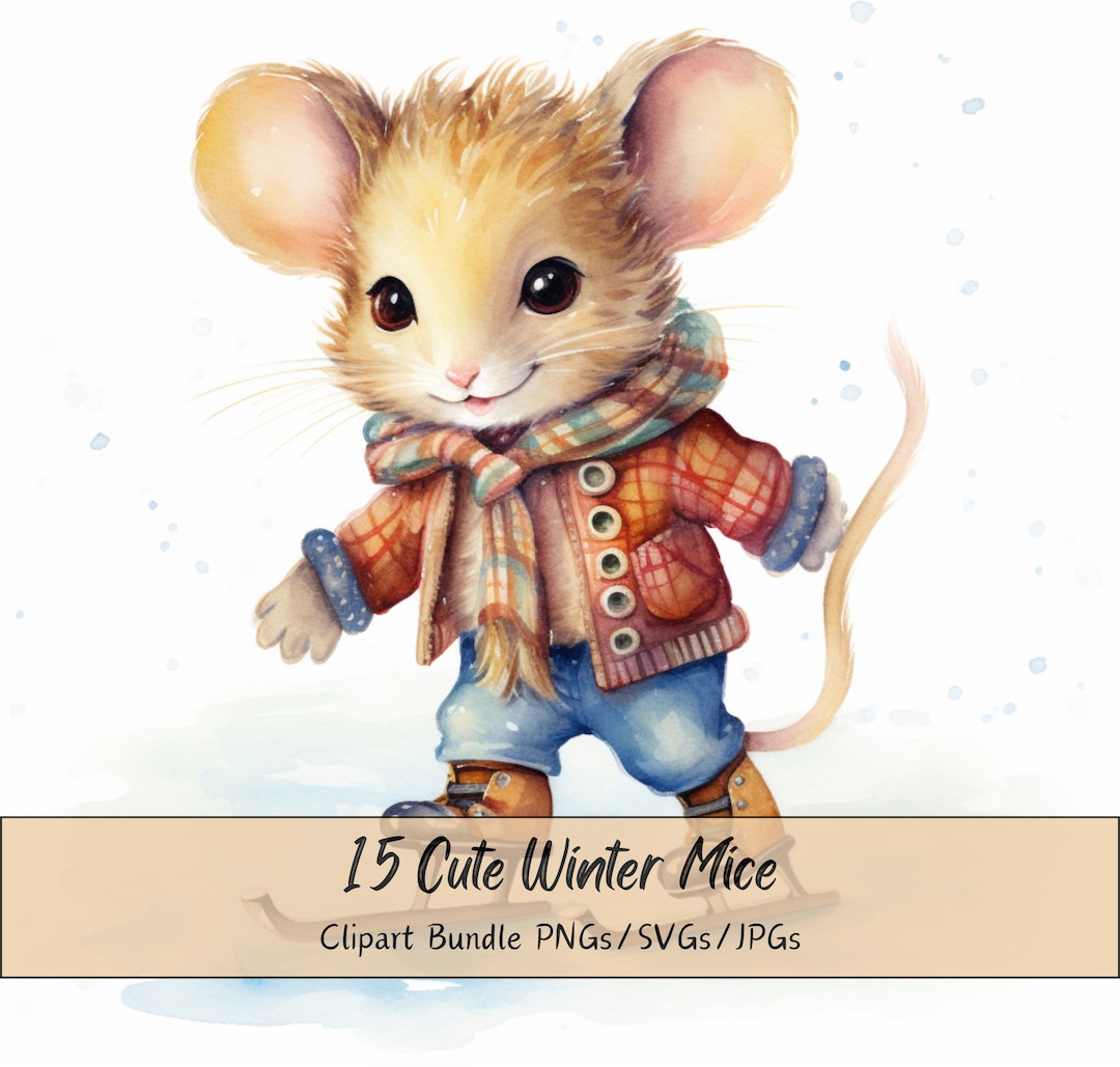 Cute Watercolor Winter Mouse Clipart Bundle, Mice, Winter Activities ...