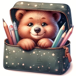 Cute Back to School Bears Clipart Bundle, Watercolor Bear Clip Art ...
