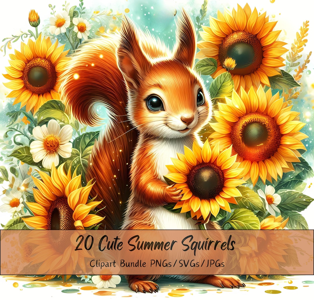 Cute Summer Squirrels Clipart Bundle, Watercolor Squirrel Clip Art ...