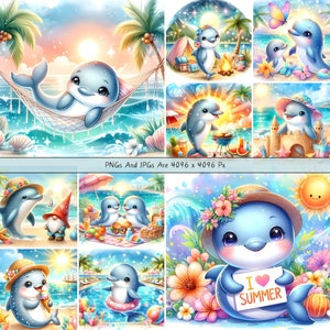 Cute Summer Dolphins Clipart Bundle, Watercolor Dolphin Clip Art Images ...