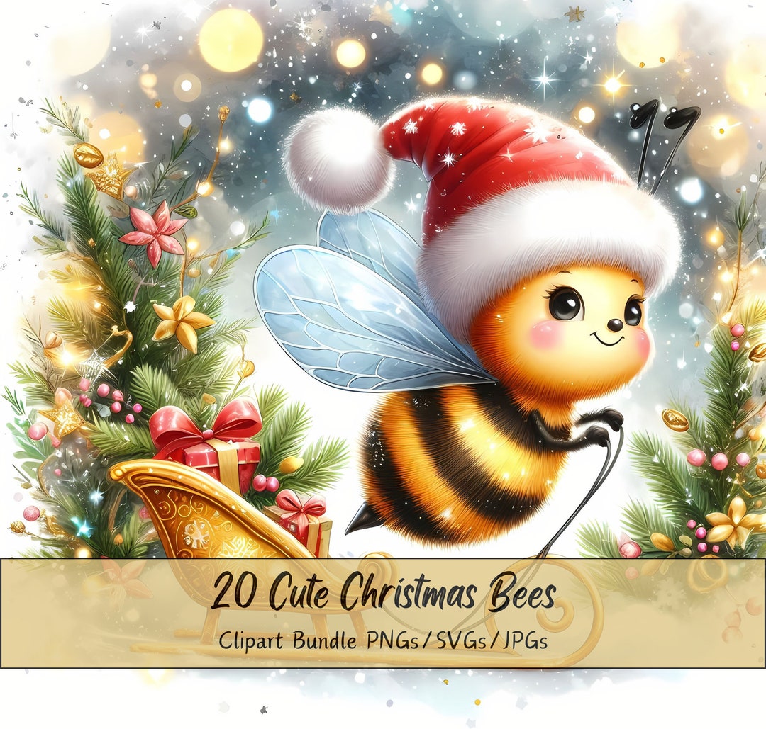 Cute Christmas Bees Clipart Bundle, Xmas Bee Clip Art Images ...