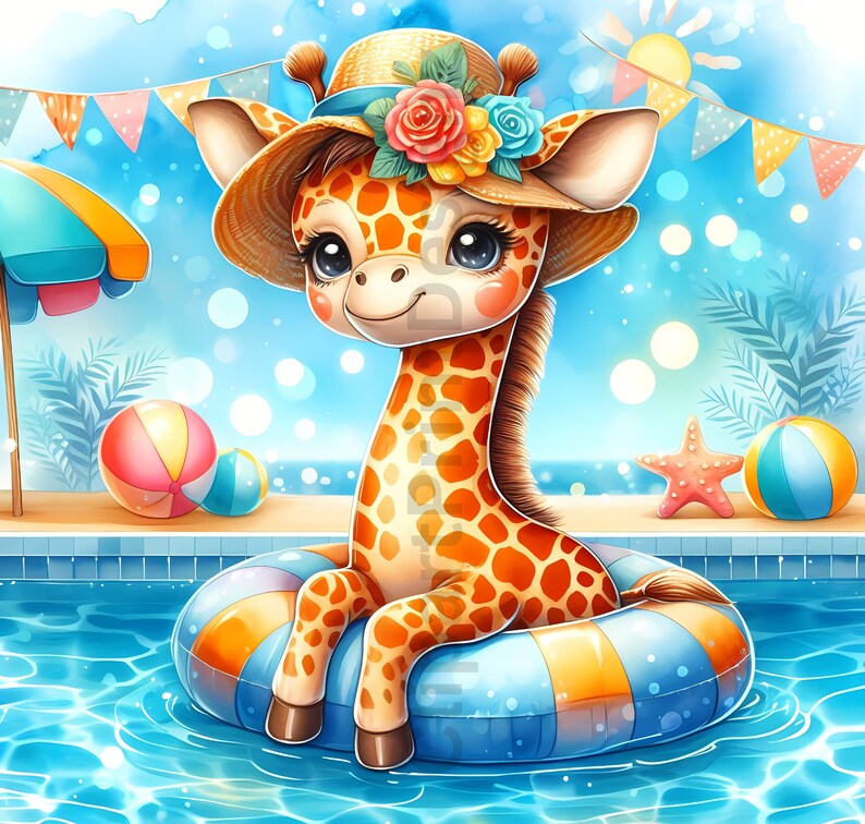 Cute Summer Giraffes Clipart Bundle, Watercolor Giraffe Clip Art Images ...