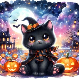 Cute Halloween Black Cats Clipart Bundle, Watercolor Cat Clip Art ...