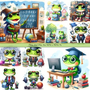 Cute Back to School Frogs Clipart Bundle, Watercolor Frog Clip Art ...