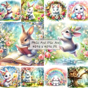 Cute Spring Bunny Clipart Bundle, Watercolor Clip Art Images, 20 High ...