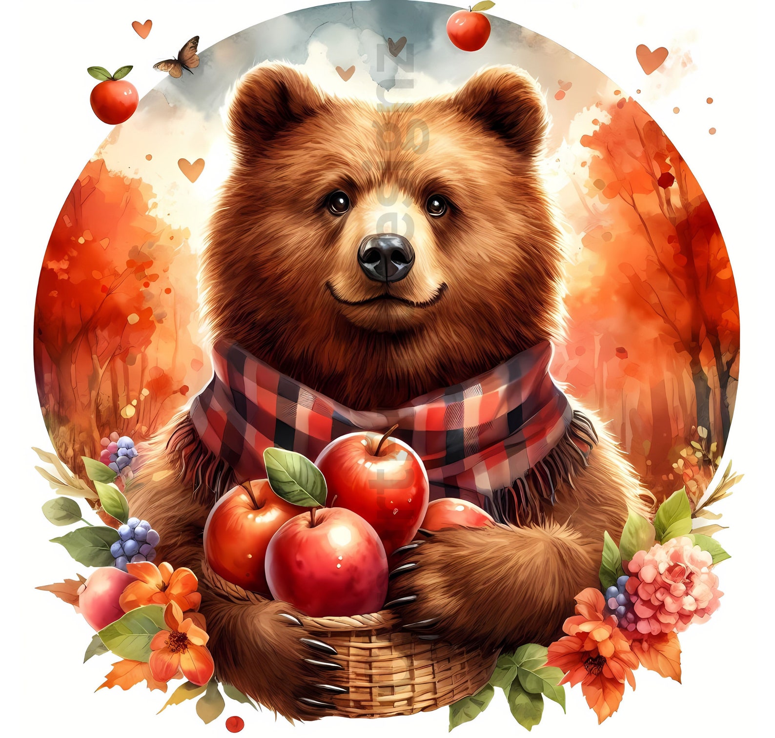 Cute Fall Bears Clipart Bundle, Watercolor Autumn Bear Clip Art Images ...