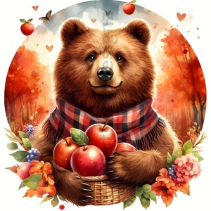 Cute Fall Bears Clipart Bundle, Watercolor Autumn Bear Clip Art Images ...