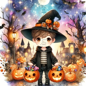Cute Halloween Boys Clipart Bundle, Watercolor Boy Clip Art Images ...