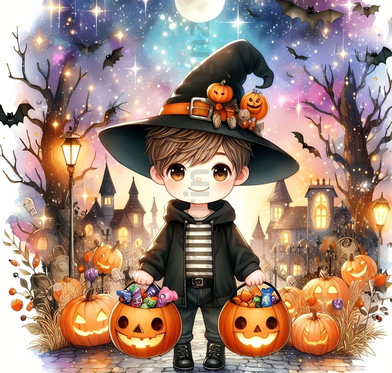 Cute Halloween Boys Clipart Bundle, Watercolor Boy Clip Art Images ...