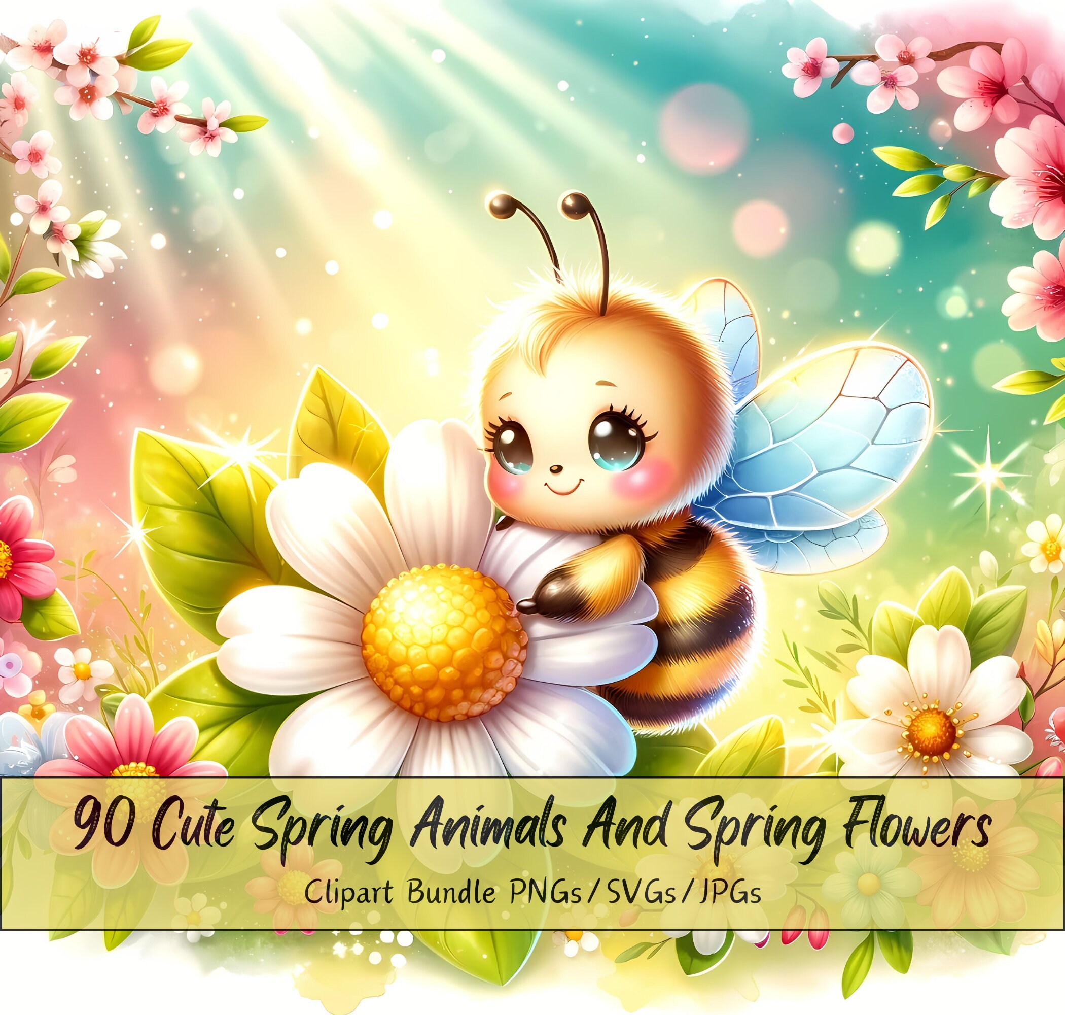 Mega Cute Spring Animals and Flowers Clipart Bundle, Watercolor Clip ...
