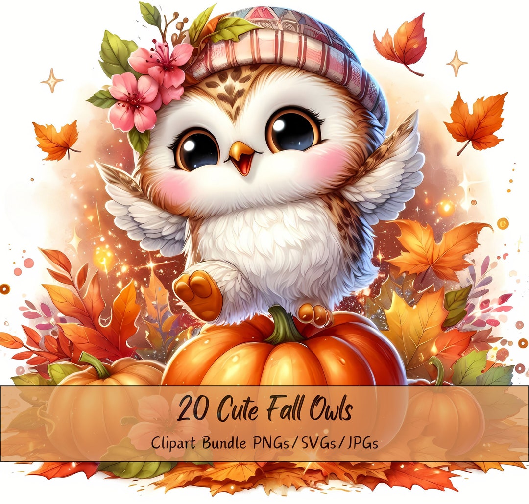 Cute Fall Owls Clipart Bundle, Watercolor Autumn Owl Clip Art Images ...