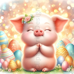 Cute Easter Pigs Clipart, Funny Watercolor Animal Images, High Quality ...