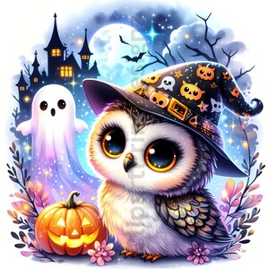 Cute Halloween Owls Clipart Bundle, Watercolor Owl Clip Art Images ...
