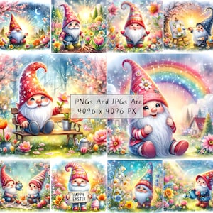 Cute Spring Gnomes Clipart Bundle, Watercolor Clip Art Images, 20 High ...