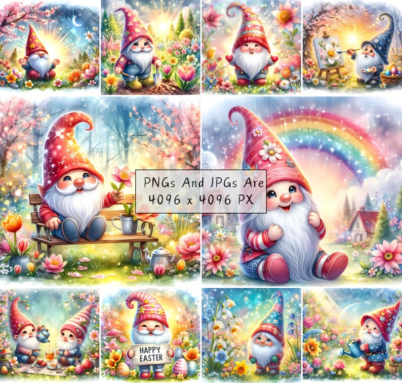 Cute Spring Gnomes Clipart Bundle, Watercolor Clip Art Images, 20 High ...