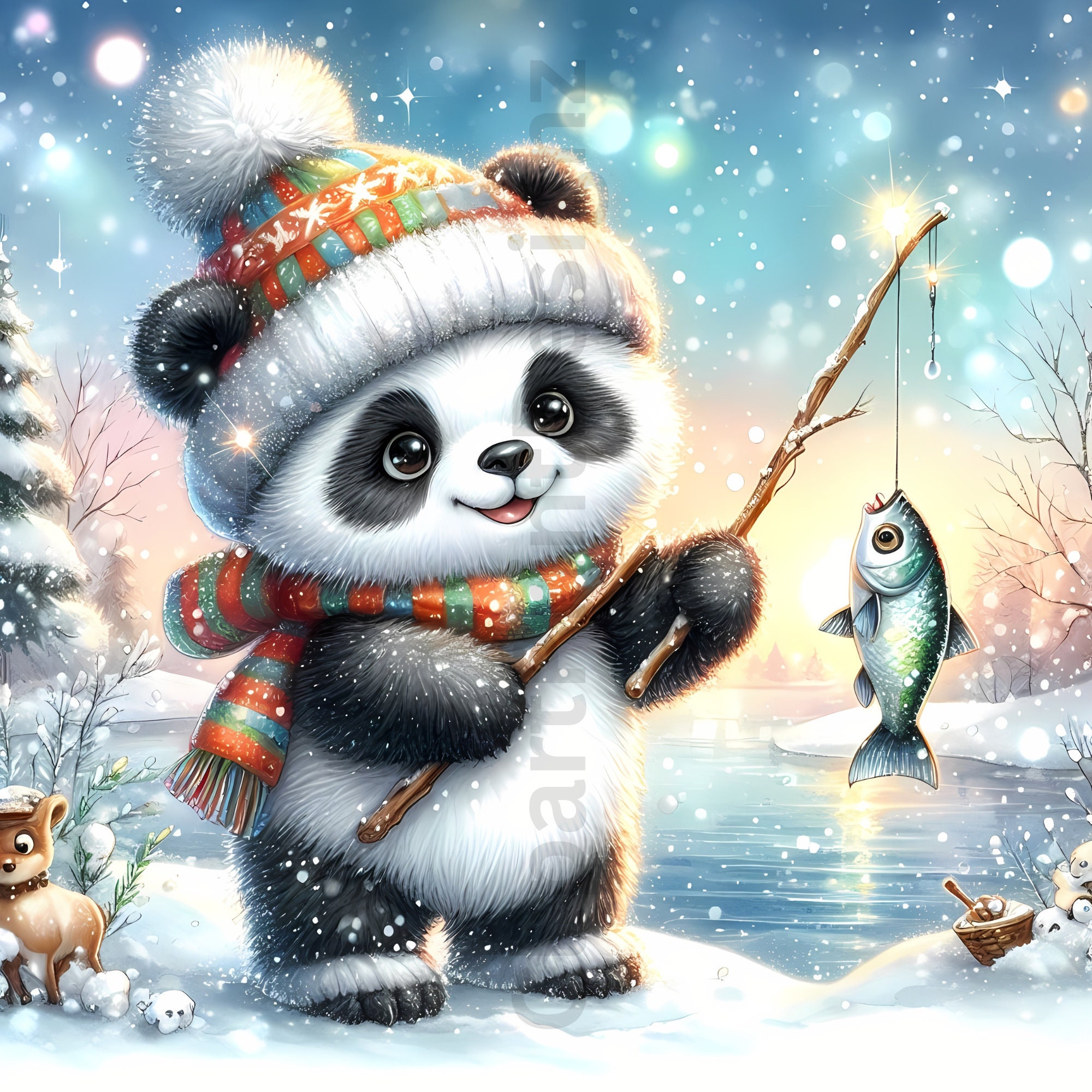 Cute Winter Panda Clipart Bundle, Festive Watercolor Clip Art Images ...