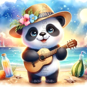 Cute Summer Pandas Clipart Bundle, Watercolor Panda Clip Art Images ...