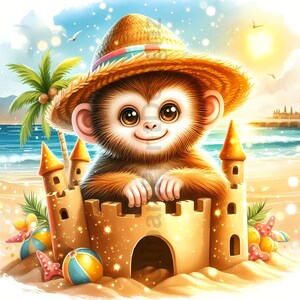 Cute Summer Monkeys Clipart Bundle, Watercolor Monkey Clip Art Images ...