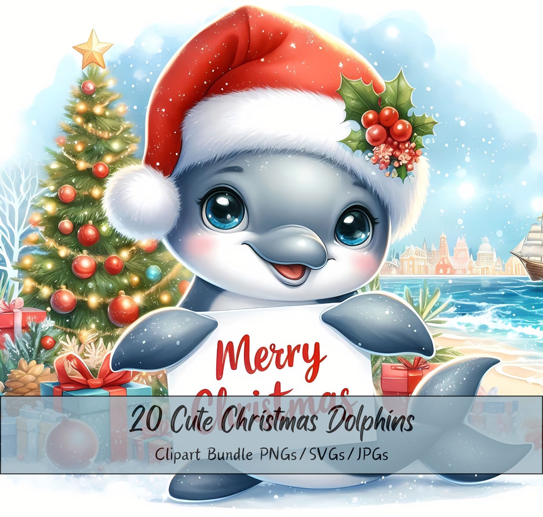 Cute Christmas Dolphins Clipart Bundle, Xmas Dolphin Clip Art Images ...