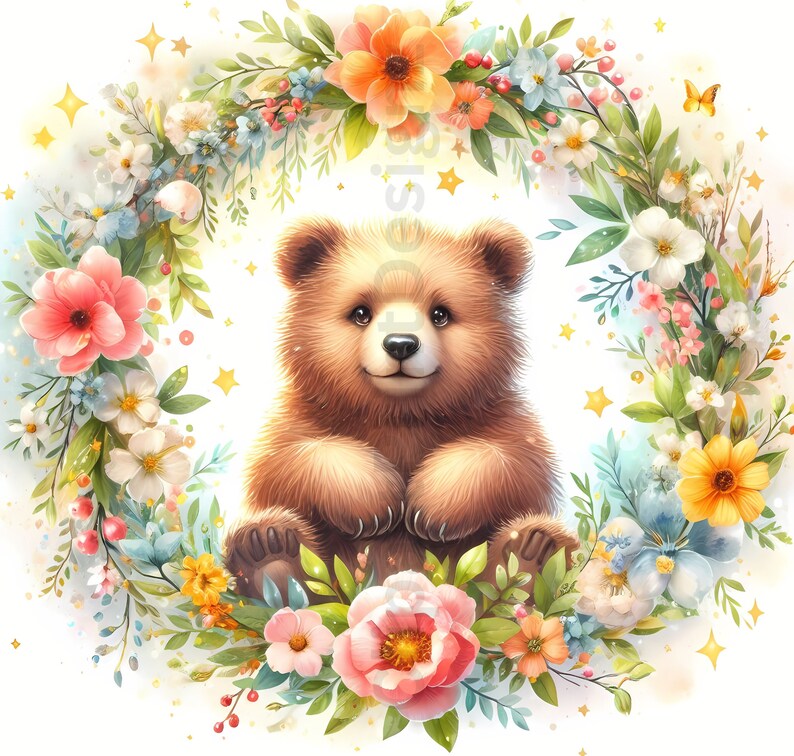 Cute Spring Bears Clipart Bundle, Watercolor Clip Art Images, High ...