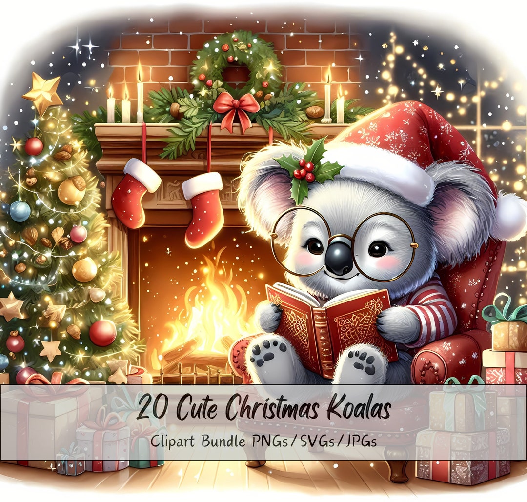 Cute Christmas Koalas Clipart Bundle, Xmas Koala Clip Art Images ...