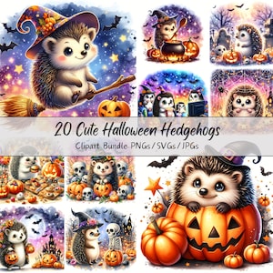Cute Halloween Hedgehogs Clipart Bundle, Watercolor Hedgehog Clip Art ...