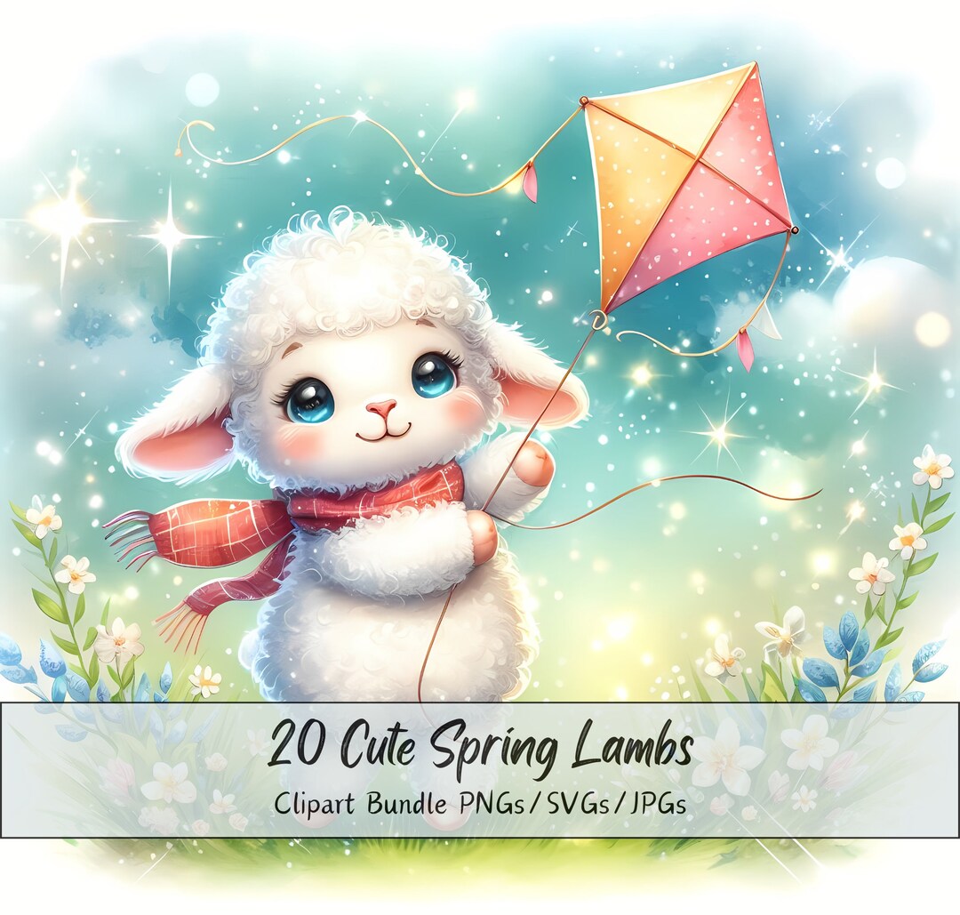 Cute Spring Lamb Clipart Bundle, Watercolor Clip Art Images, 20 High ...