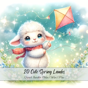 Cute Spring Lamb Clipart Bundle, Watercolor Clip Art Images, 20 High ...